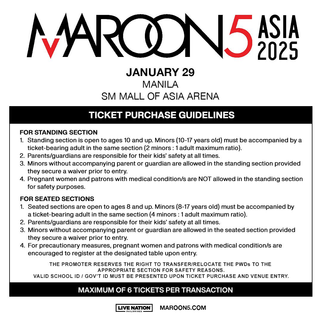 Maroon 5 to Kick Off Asia Tour in Manila in January 2025 - Philippine ...